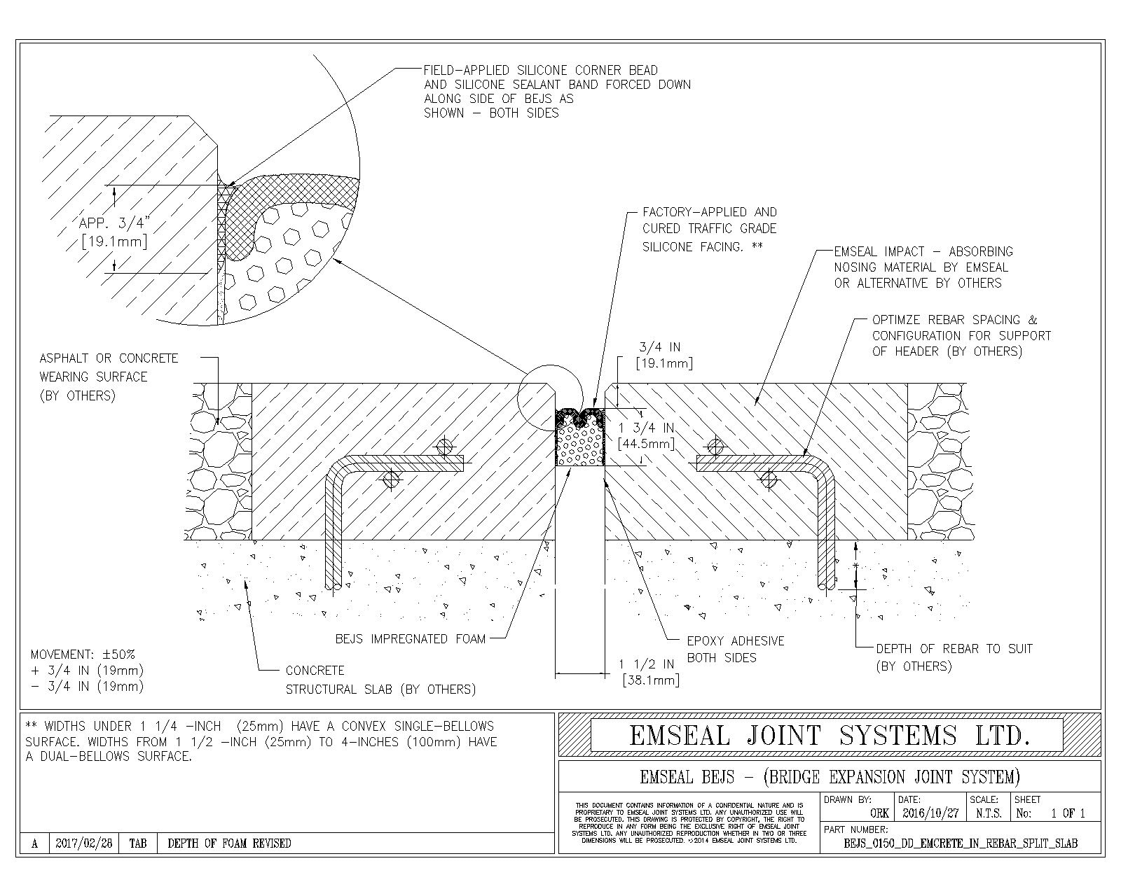 Bridge Expansion Joint Detail · BEJS CAD File · EMSEAL - Bridge Division Bridge Expansion Joint Detail · BEJS CAD File · EMSEAL - Bridge Division